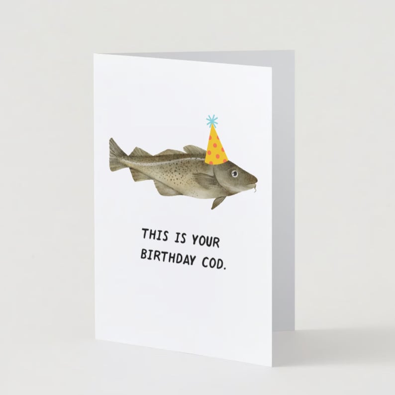 Happy Birthday Fish Card, Cod Fish Birthday Card, Printable Card, Cute ...