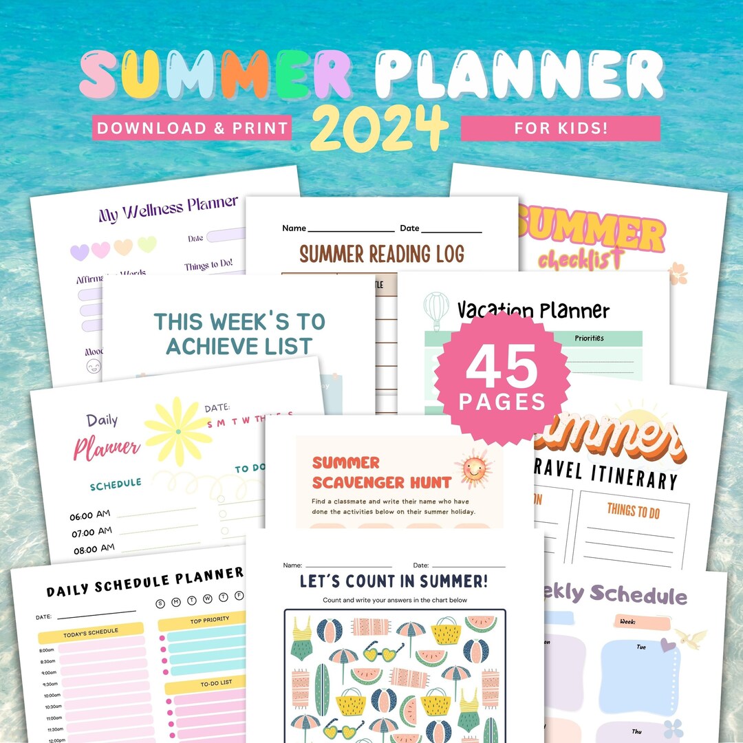Printable Summer 2024 Planner for Kids, Summer Checklist, Summer ...