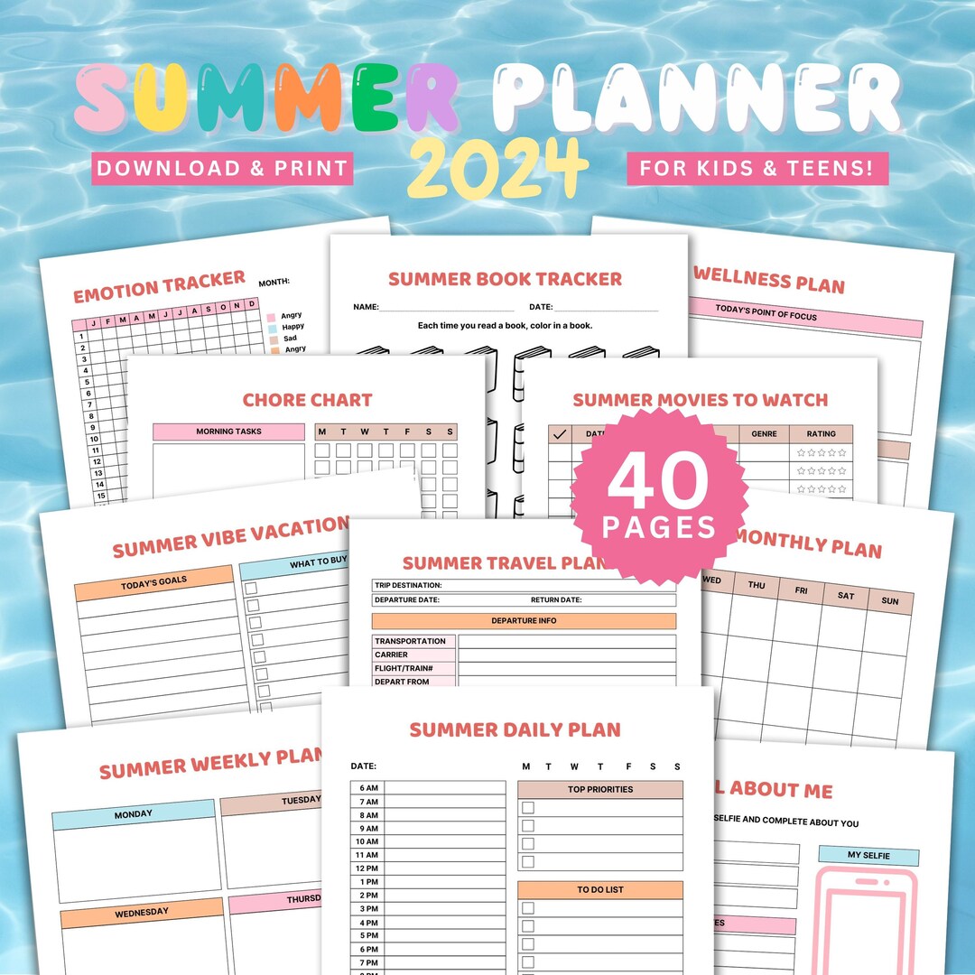 Printable Summer 2024 Planner for Kids & Teens, Summer Checklist ...
