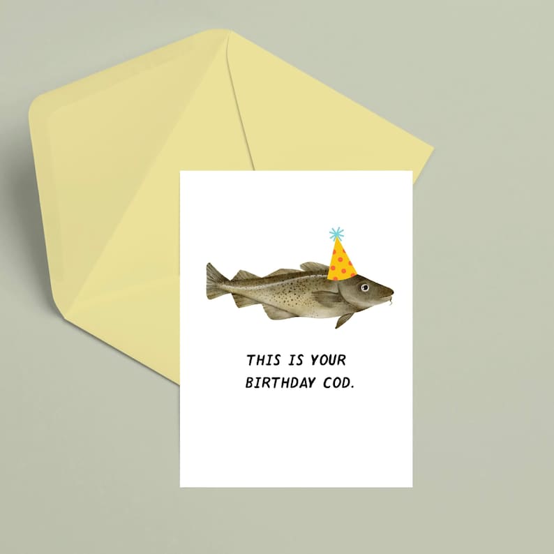 Happy Birthday Fish Card, Cod Fish Birthday Card, Printable Card, Cute ...