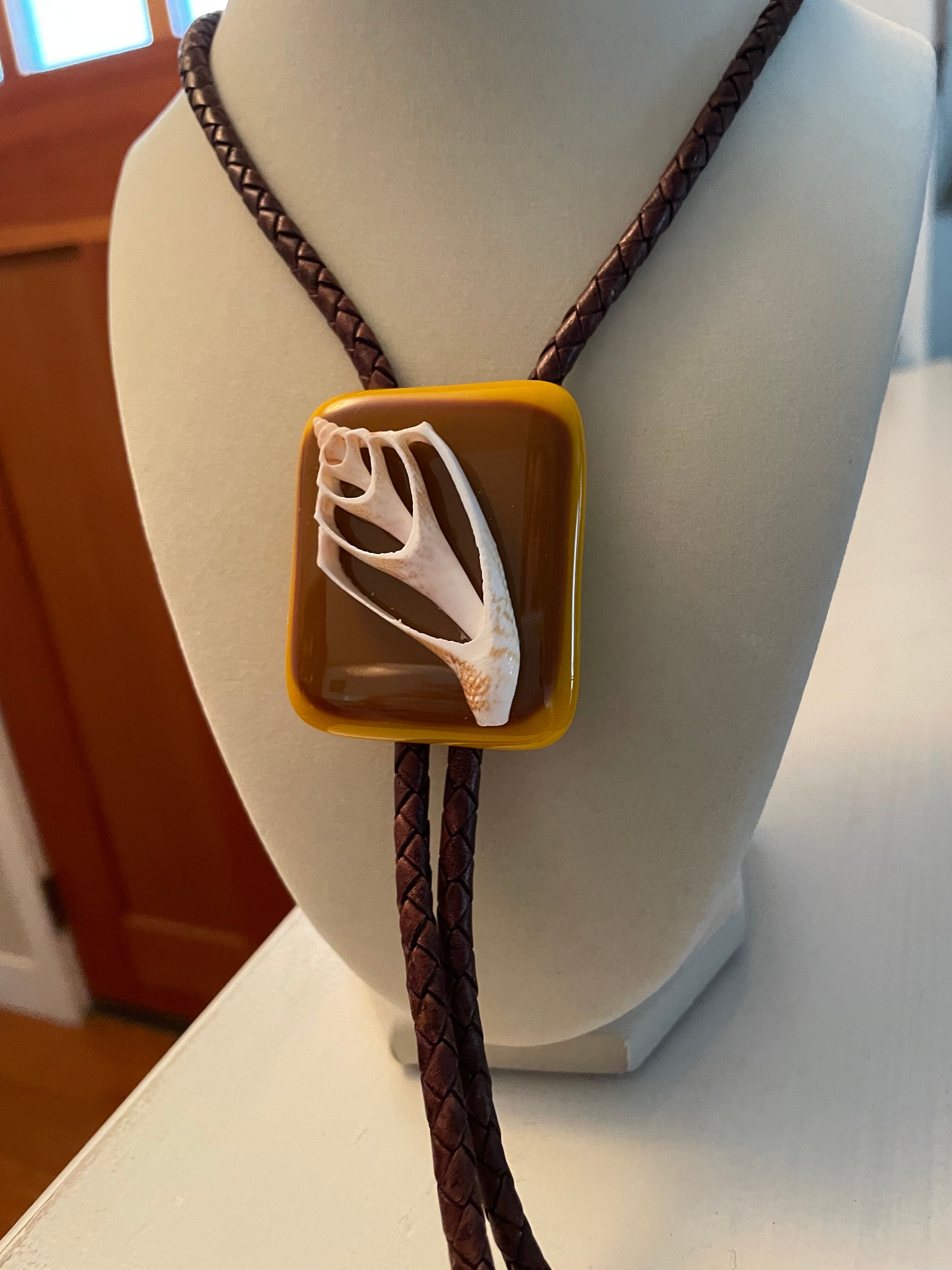 Shell Bolo Small Shell Bolo With Brown and Orange Fused Glass, Adorned ...
