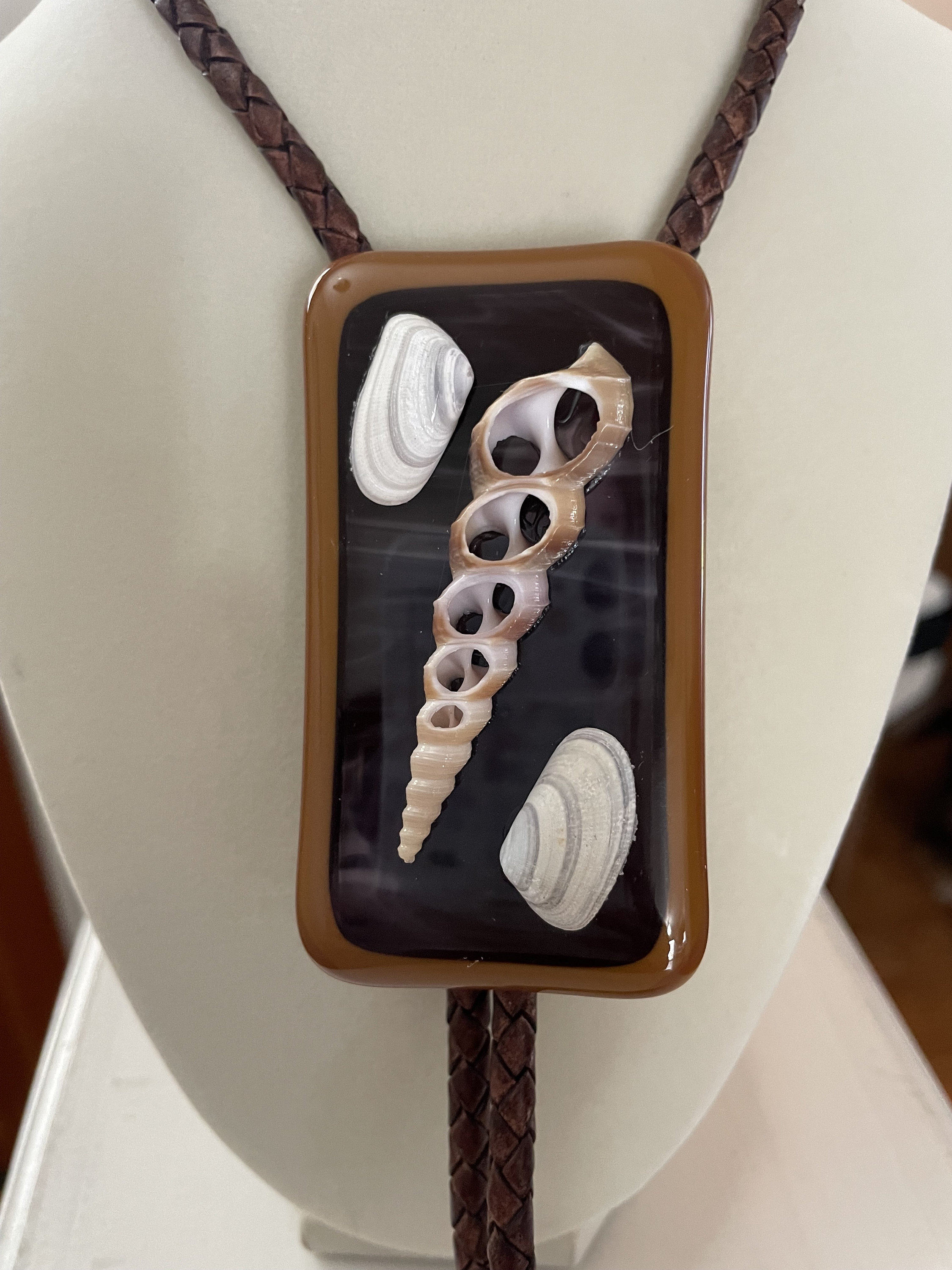 Beachy Bolo! Shell Bolo With Brown and Deep Purple Glass, Adorned With ...