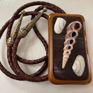 Beachy Bolo! Shell Bolo With Brown and Deep Purple Glass, Adorned With ...