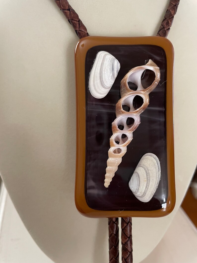 Beachy Bolo! Shell Bolo With Brown and Deep Purple Glass, Adorned With ...