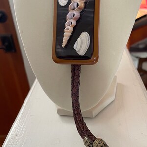 Beachy Bolo! Shell Bolo With Brown and Deep Purple Glass, Adorned With ...