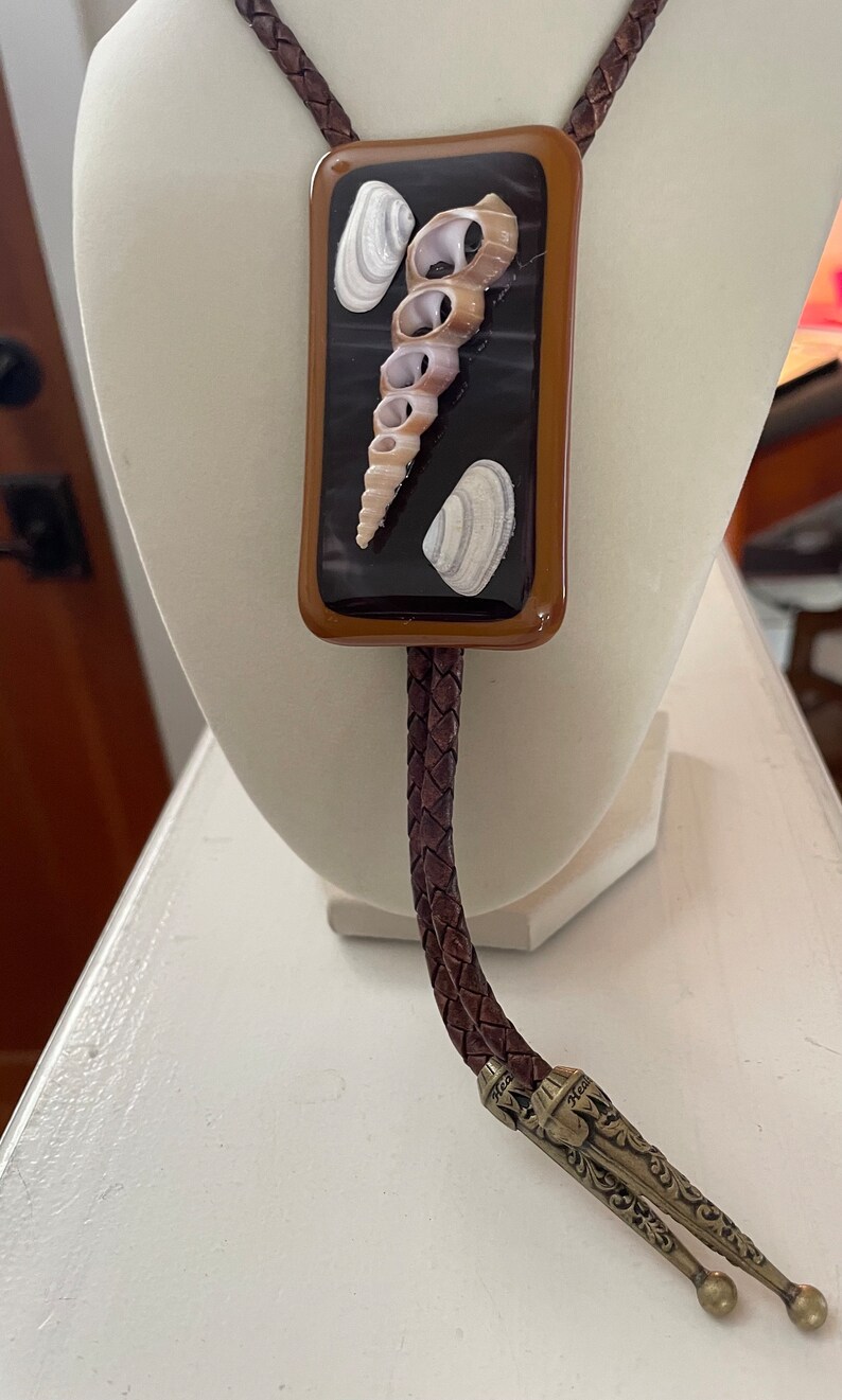 Beachy Bolo! Shell Bolo With Brown and Deep Purple Glass, Adorned With ...