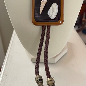 Beachy Bolo! Shell Bolo With Brown and Deep Purple Glass, Adorned With ...