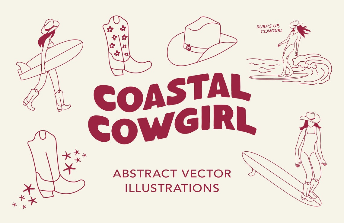 Coastal Cowgirl Vector Art: Western Beach Graphics (PNG, AI FILE) - Etsy