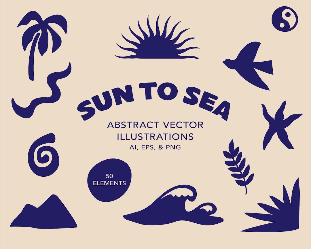 Sun & Sea Vector Art: California Beach Vector Graphics (PNG, Ai) - Etsy