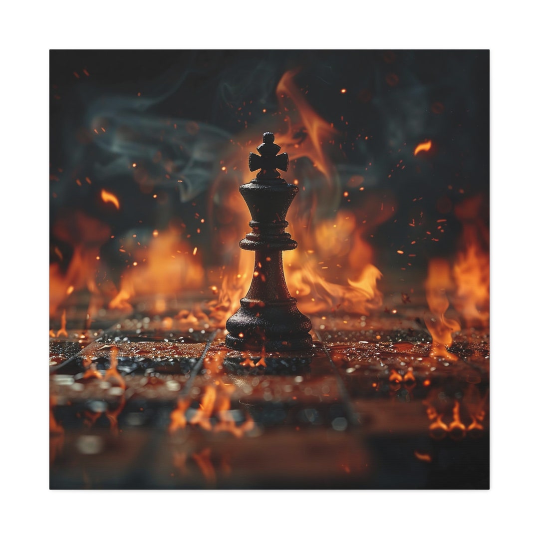 Chess Black King Chessboard Fire, Digital Design Hanging Art Gallery ...