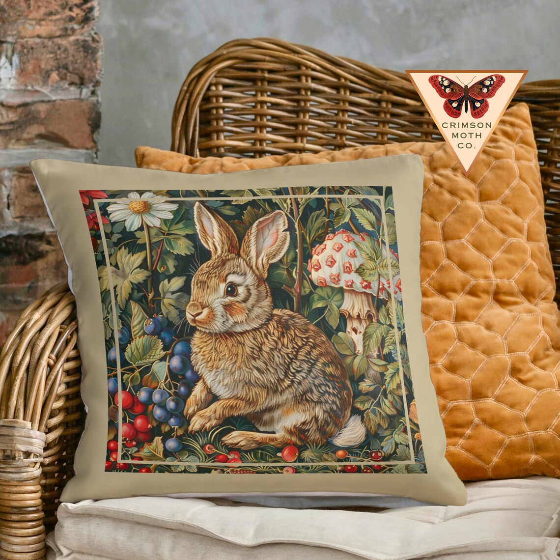 William Morris Rabbit Pillow Dark Cottagecore Cushion Goblincore ...