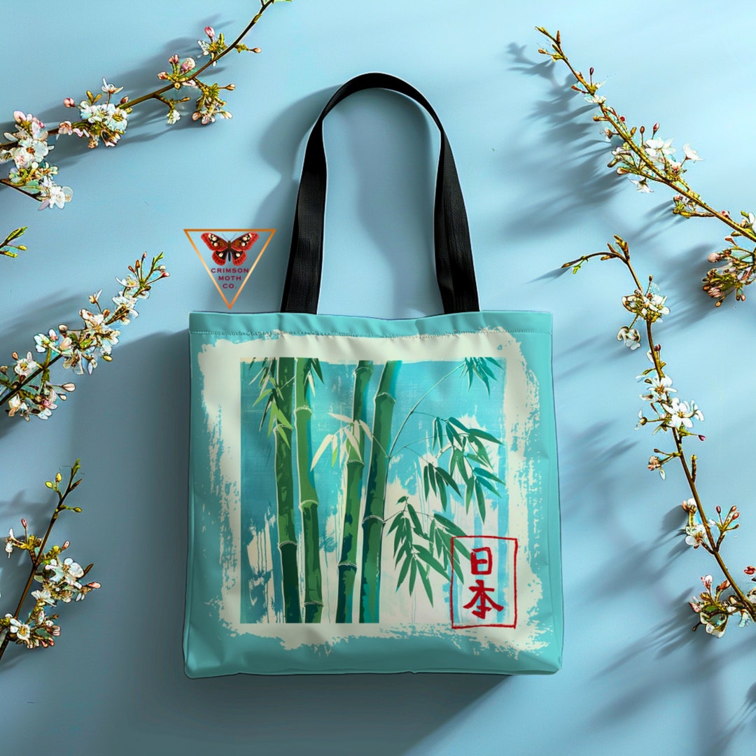 Japanese Kanji Nihon Bamboo Tote Bag Japandi Shoulder Shopping Bag ...