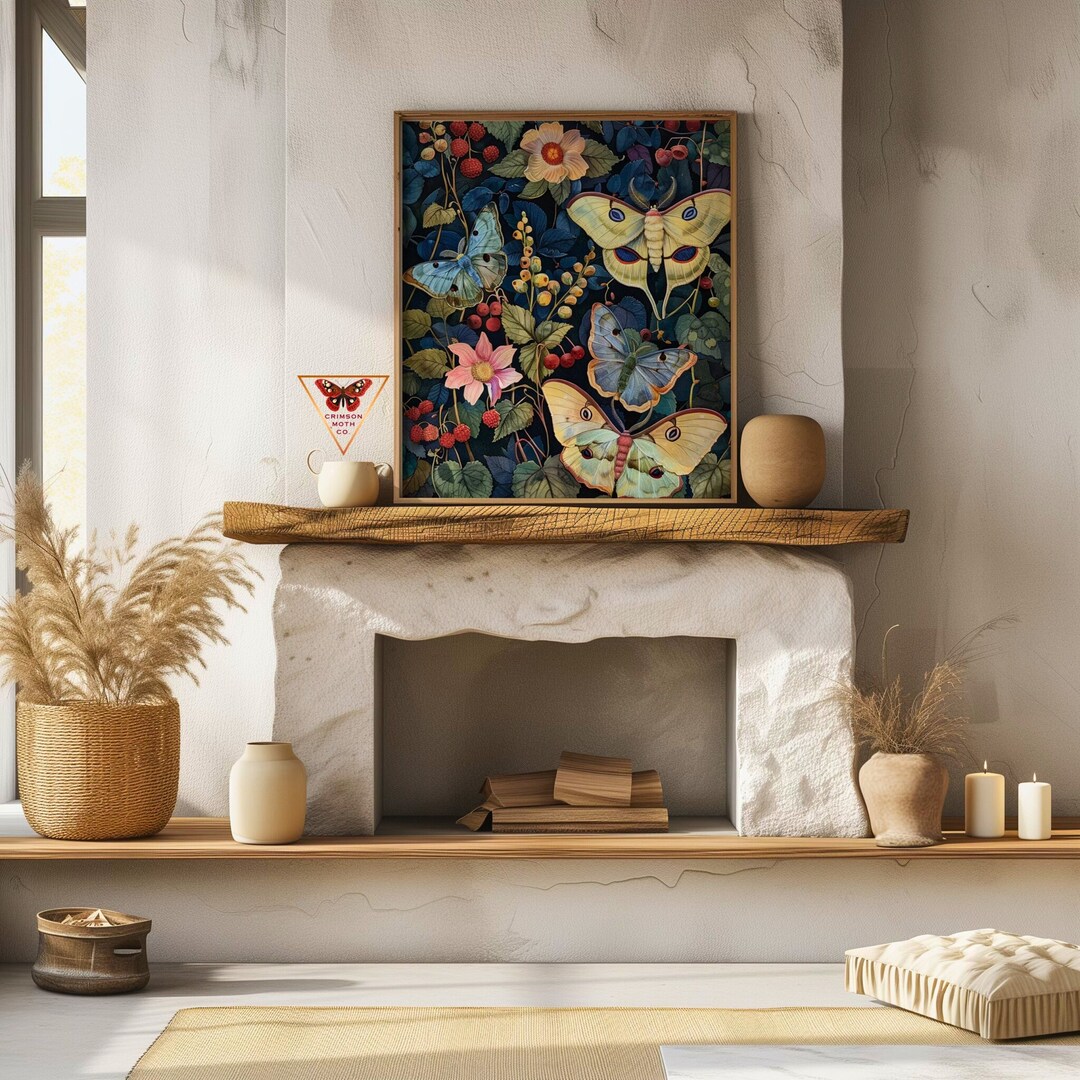 Premium Matte William Morris Luna Moth Paper Poster Dark Cottagecore ...