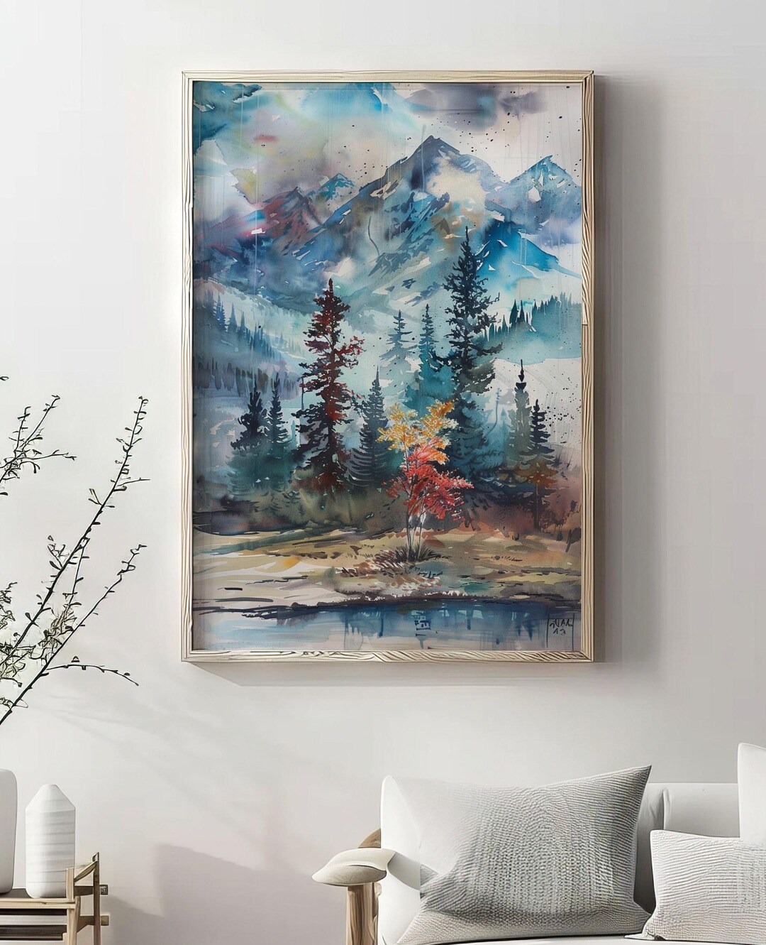 PRINTABLE Landscape, Digital Print, Wall Art, Watercolor, Blue, Green ...