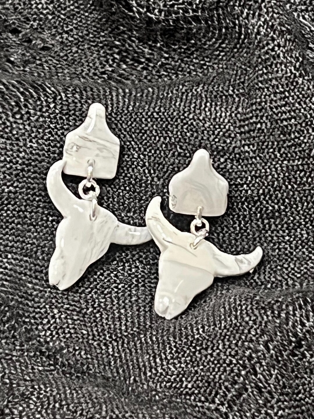 Gray and White Steer Head With Ear Tag Stud Earrings - Etsy