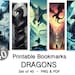 Printable Bookmarks Dragon Themed Set of 40 for Book Lover Commercial ...