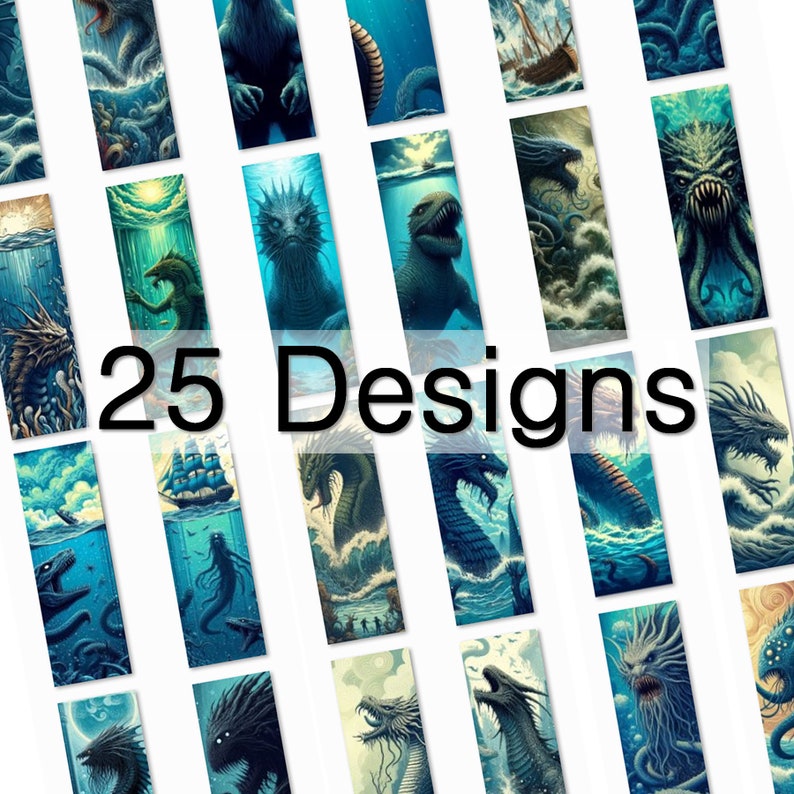 Printable Bookmarks Sea Monsters Themed Set of 25 for Book Lover ...