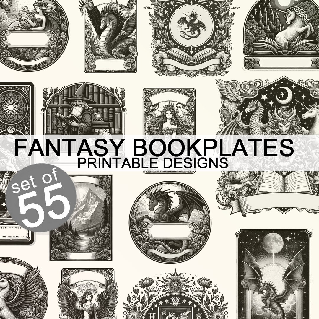 Printable Bookplates Fantasy Themed Ex Libris Set of 55 Bundle Digital ...