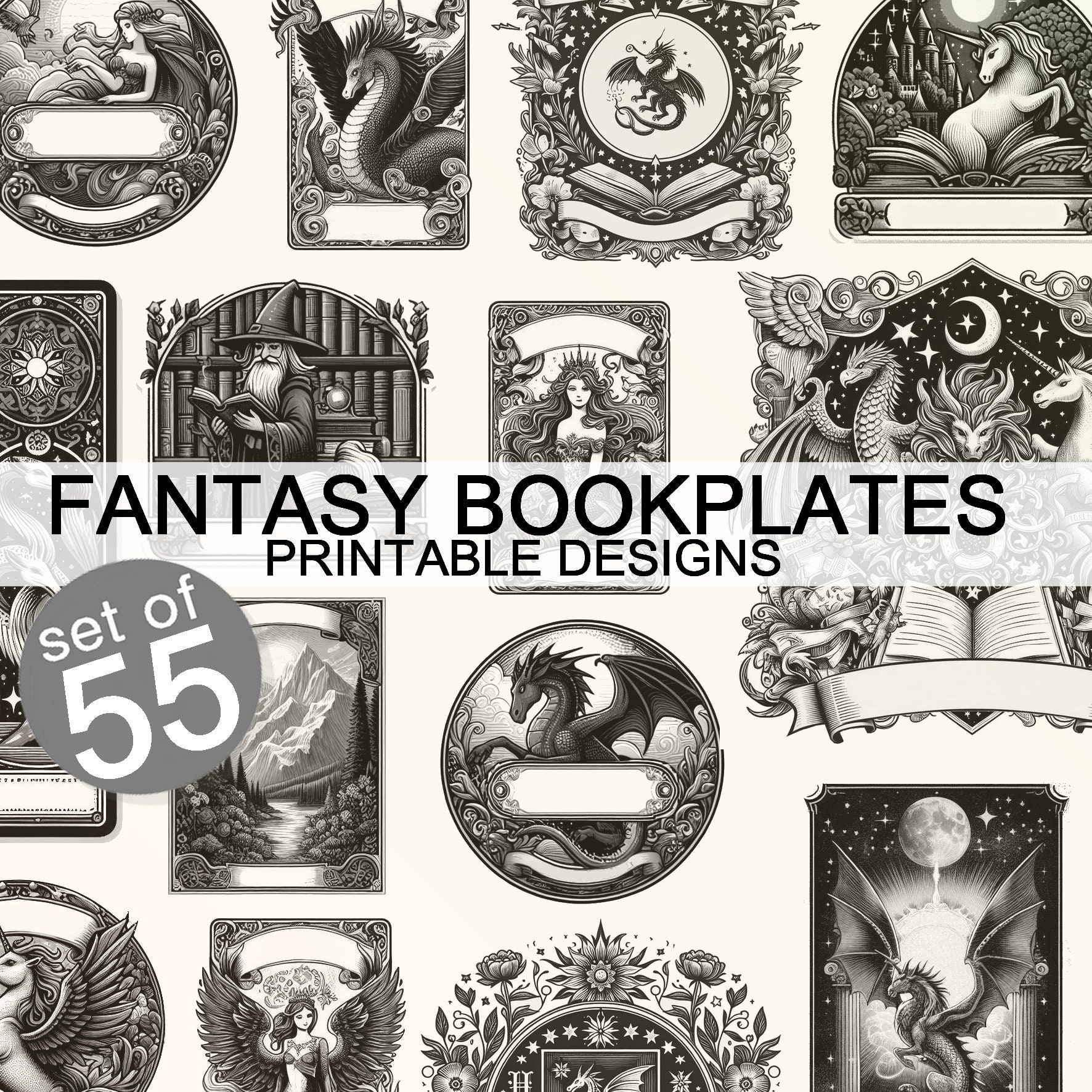 Printable Bookplates Fantasy Themed Ex Libris Set of 55 Bundle Digital ...