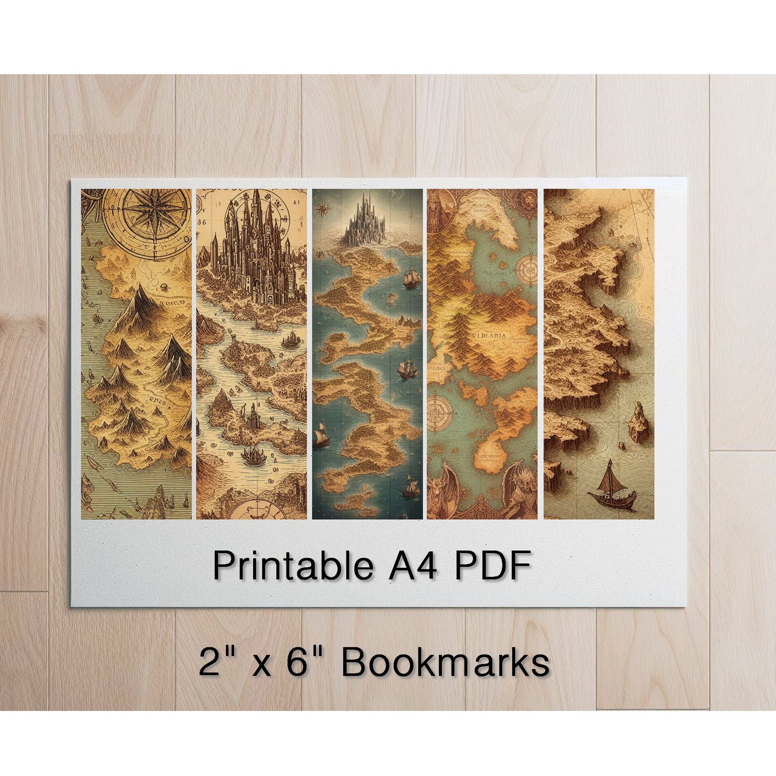 Printable Bookmarks Fantasy Map Themed Set of 25 for Book Lover Commercial Use Sublimation ...