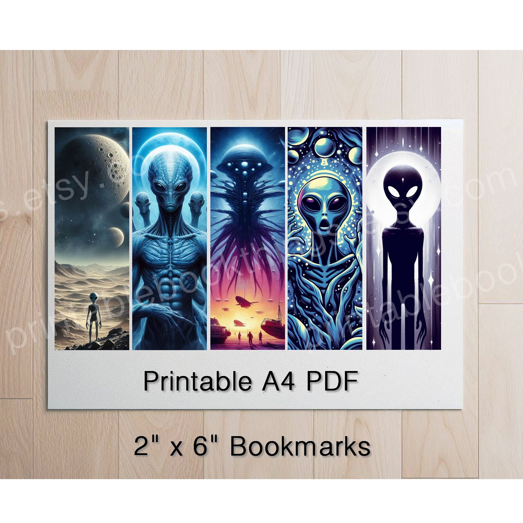 Printable Bookmarks Alien Themed Set of 45 for Book Lover Commercial ...
