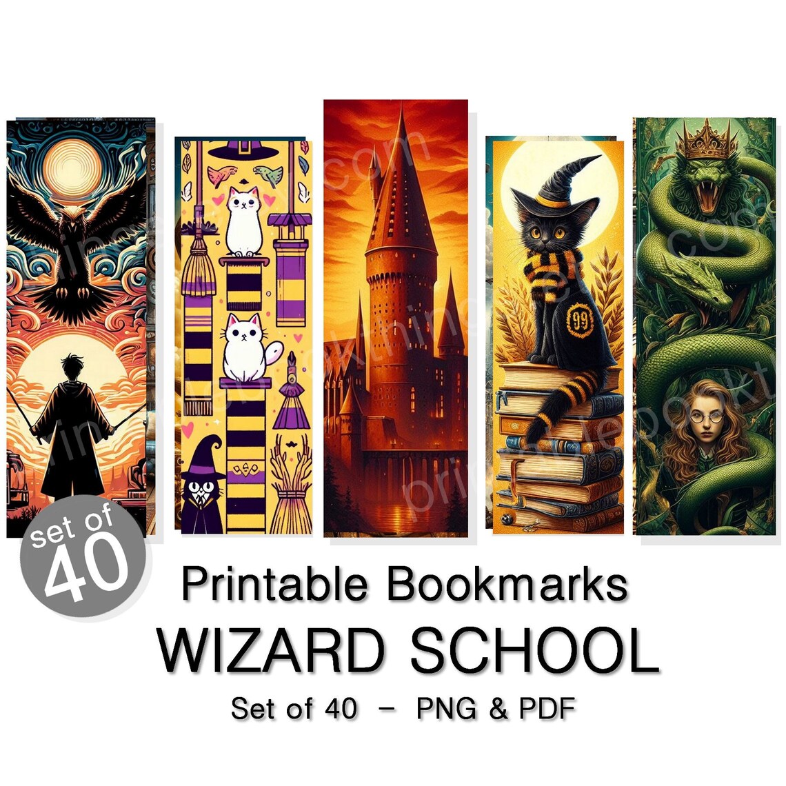 Printable Bookmarks Wizard School Themed Set of 40 for Book Lover ...