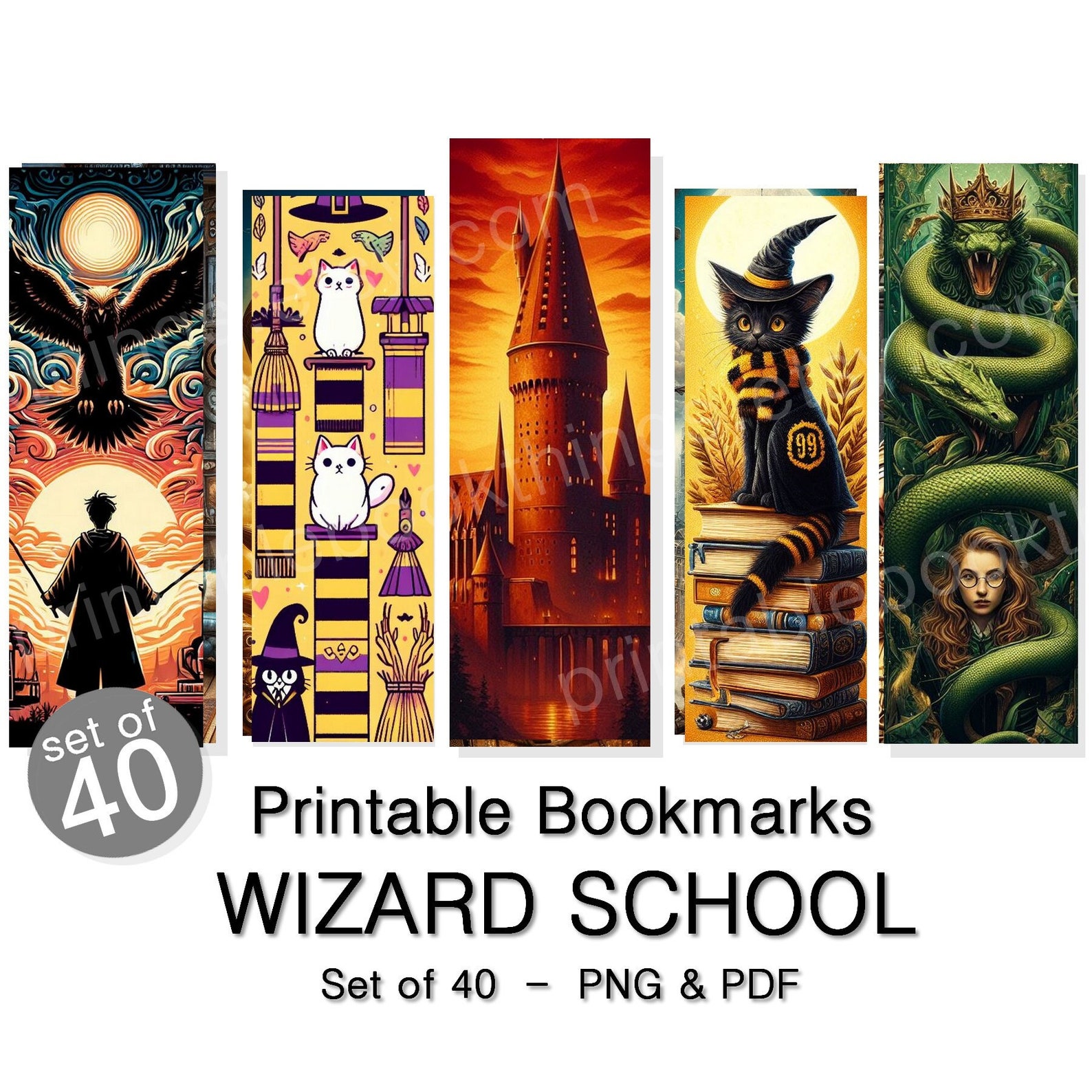 Printable Bookmarks Wizard School Themed Set of 40 for Book Lover ...
