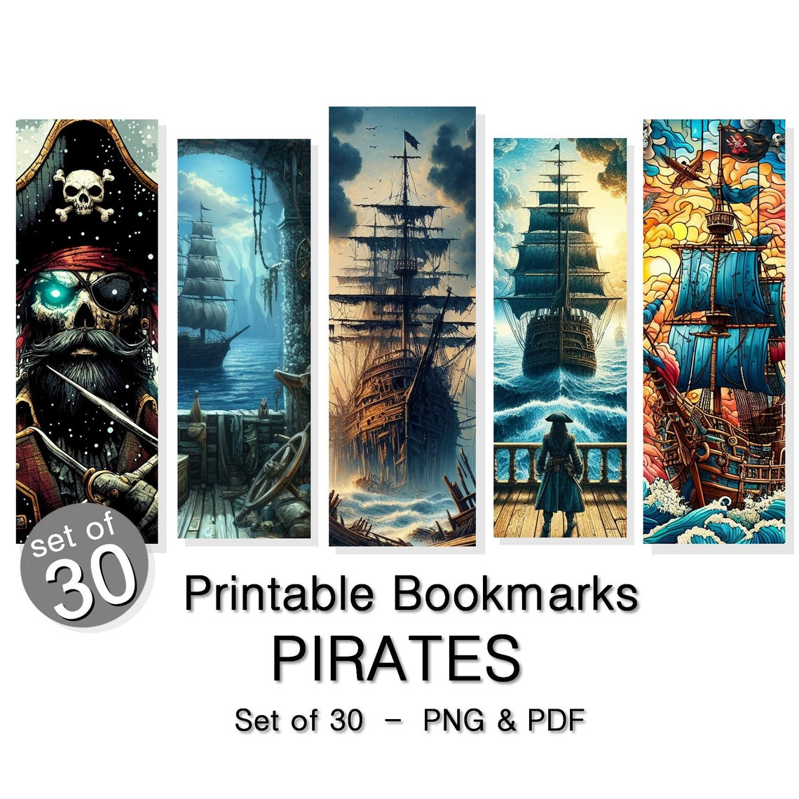 Printable Bookmarks Pirate Themed Set of 30 for Book Lover Commercial ...