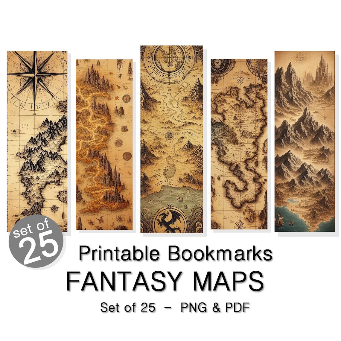 Printable Bookmarks Fantasy Map Themed Set of 25 for Book Lover ...