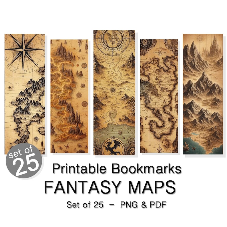 Printable Bookmarks Fantasy Map Themed Set of 25 for Book Lover ...