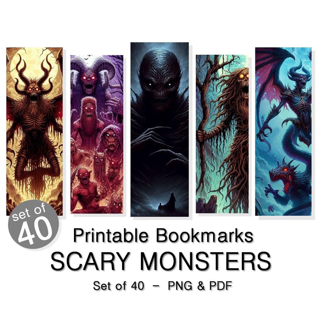 Printable Bookmarks Monster Themed Set of 40 for Book Lover Commercial ...
