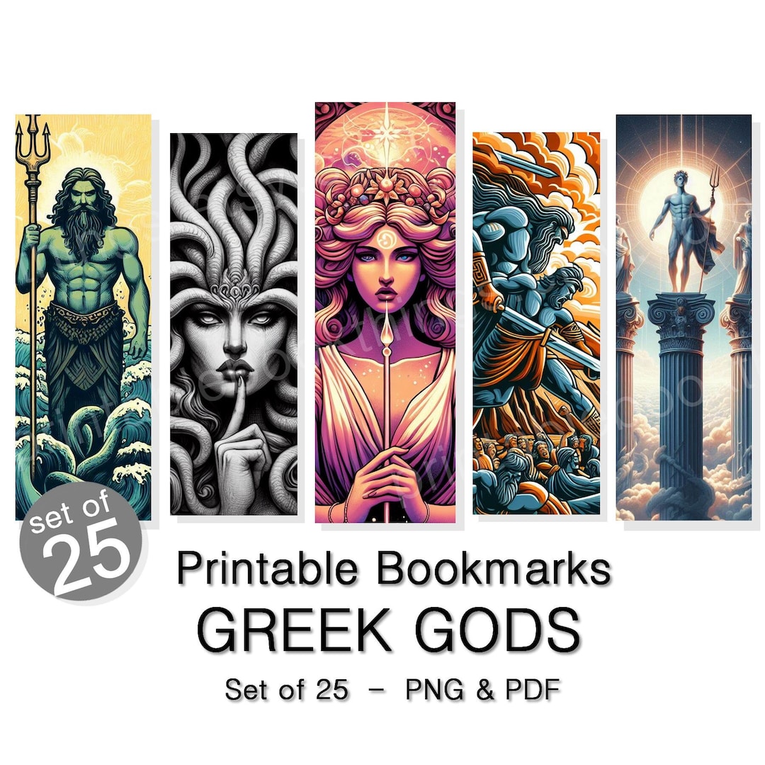 Printable Bookmarks Greek Gods Themed Set of 25 for Book Lover ...