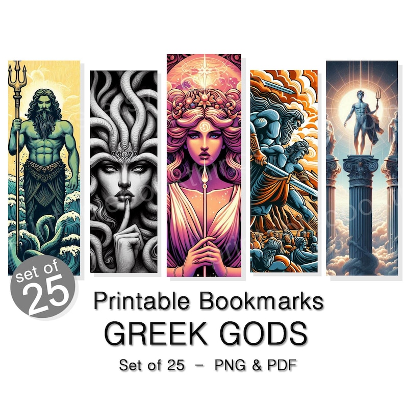 Greek Gods Printable Bookmarks: Fantasy Art Book Accessories, Set of 25 ...