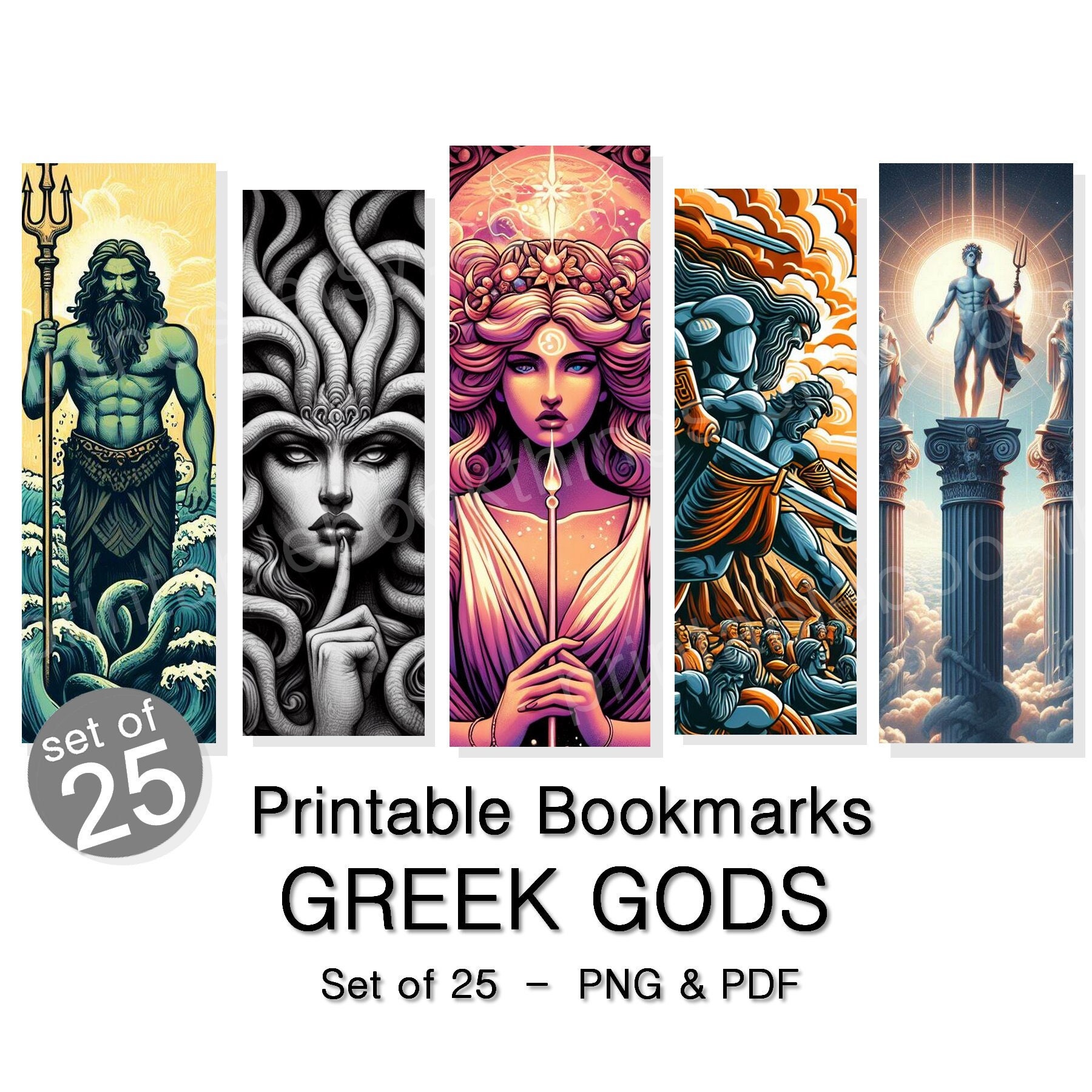 Printable Bookmarks Greek Gods Themed Set of 25 for Book Lover ...
