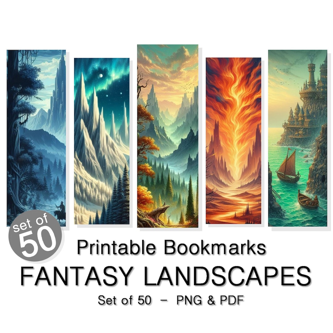Printable Bookmarks Fantasy Landscape Themed Set of 50 for Book Lover ...