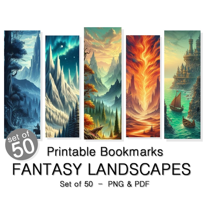 Printable Bookmarks Fantasy Landscape Themed Set of 50 for Book Lover ...