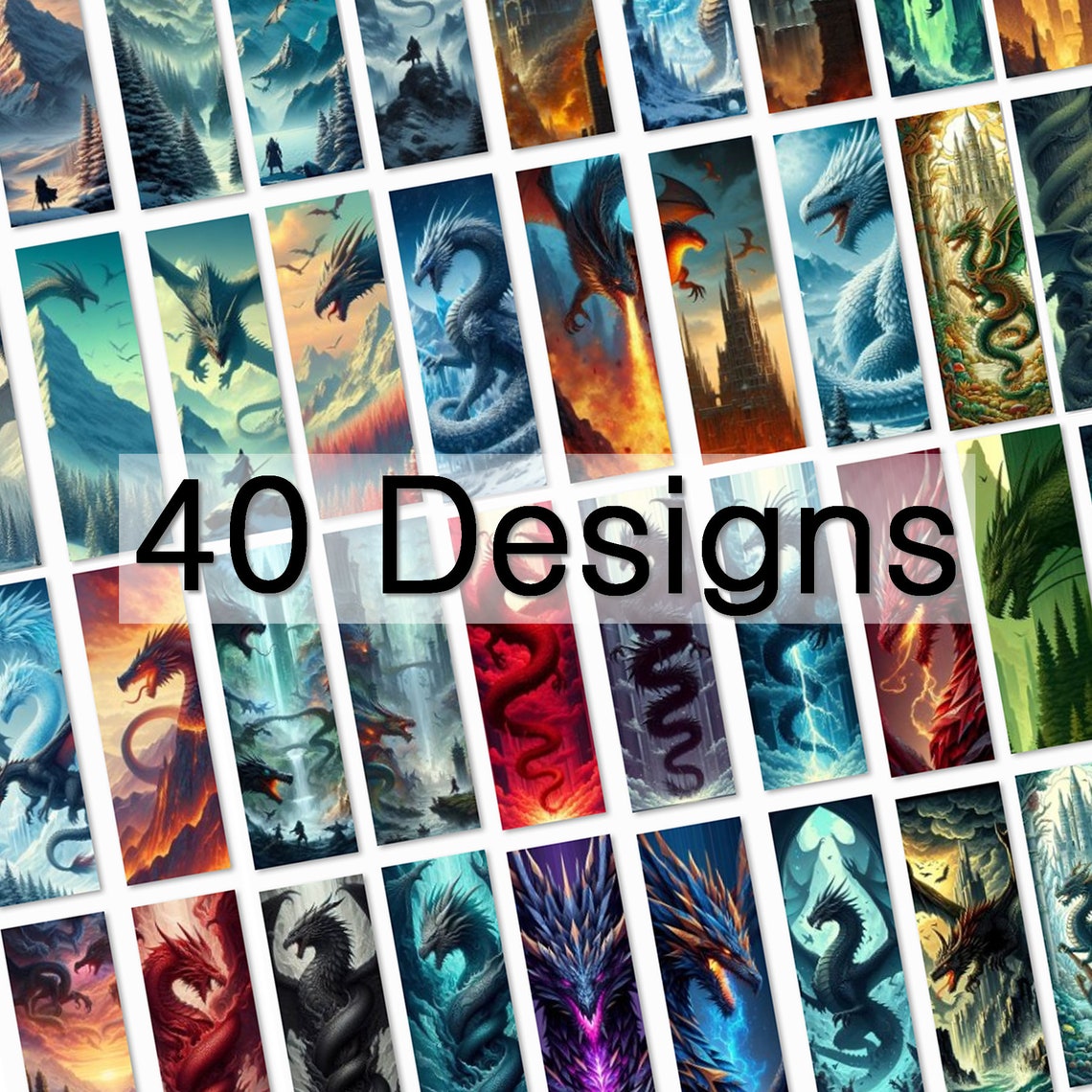 Printable Bookmarks Dragon Themed Set of 40 for Book Lover Commercial ...