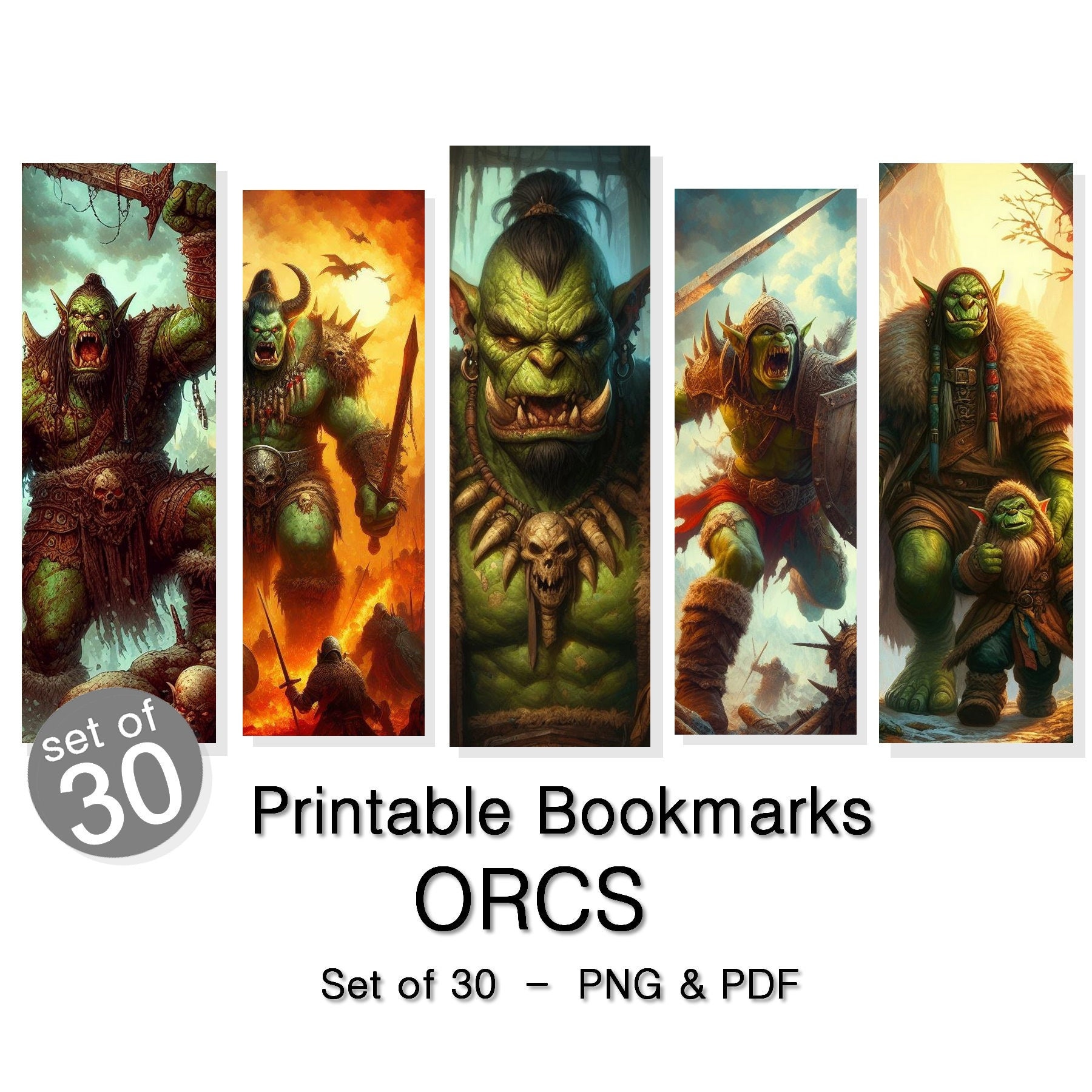 Printable Bookmarks Orc Themed Set of 30 for Book Lover Commercial Use ...