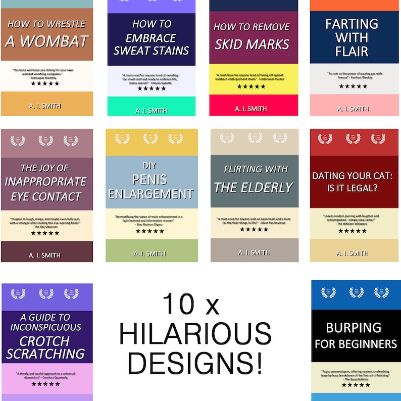 Funny Printable Book Covers: Prank Book Jacket (set of 10, Digital ...