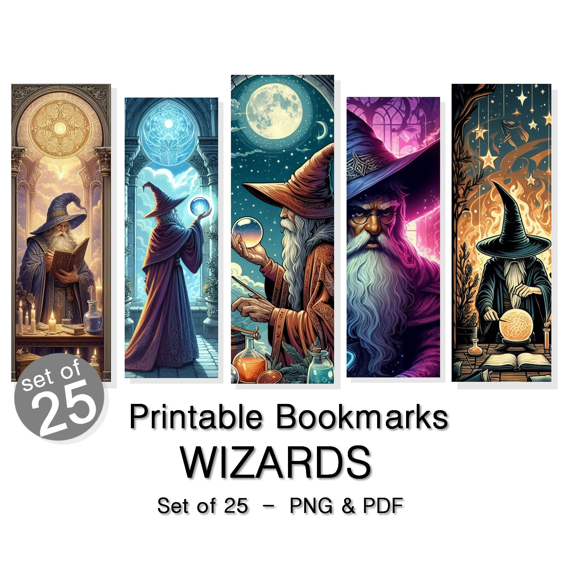 Printable Bookmarks Wizard Themed Set of 25 for Book Lover Commercial ...