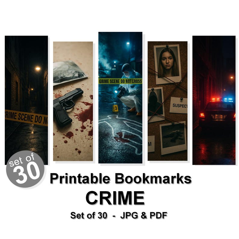 Crime Printable Bookmarks | Set of 30 JPG & PDF | True Crime Bookmarks ...
