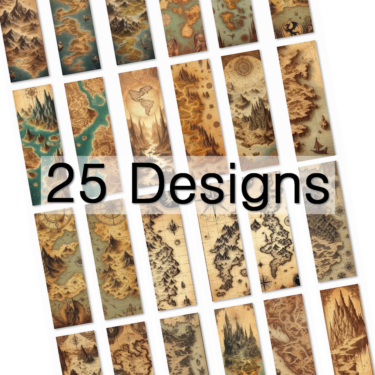 Printable Bookmarks Fantasy Map Themed Set of 25 for Book Lover Commercial Use Sublimation ...