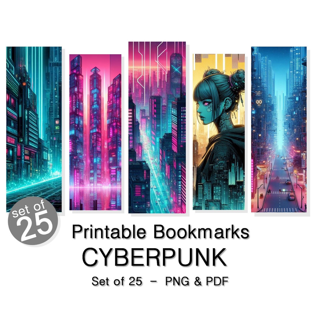 Printable Bookmarks Cyberpunk Themed Set of 25 for Book Lover ...