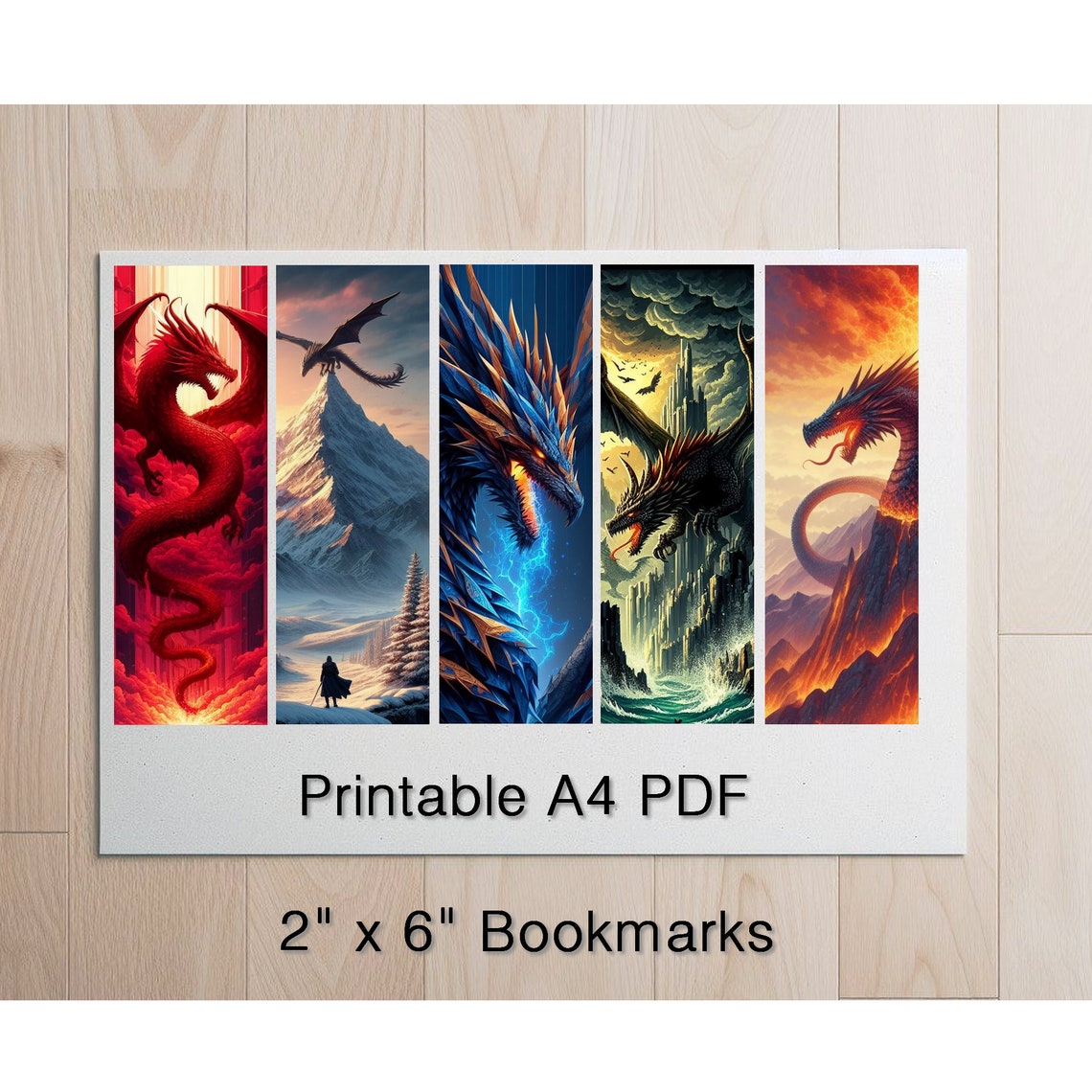 Printable Bookmarks Dragon Themed Set of 40 for Book Lover Commercial ...
