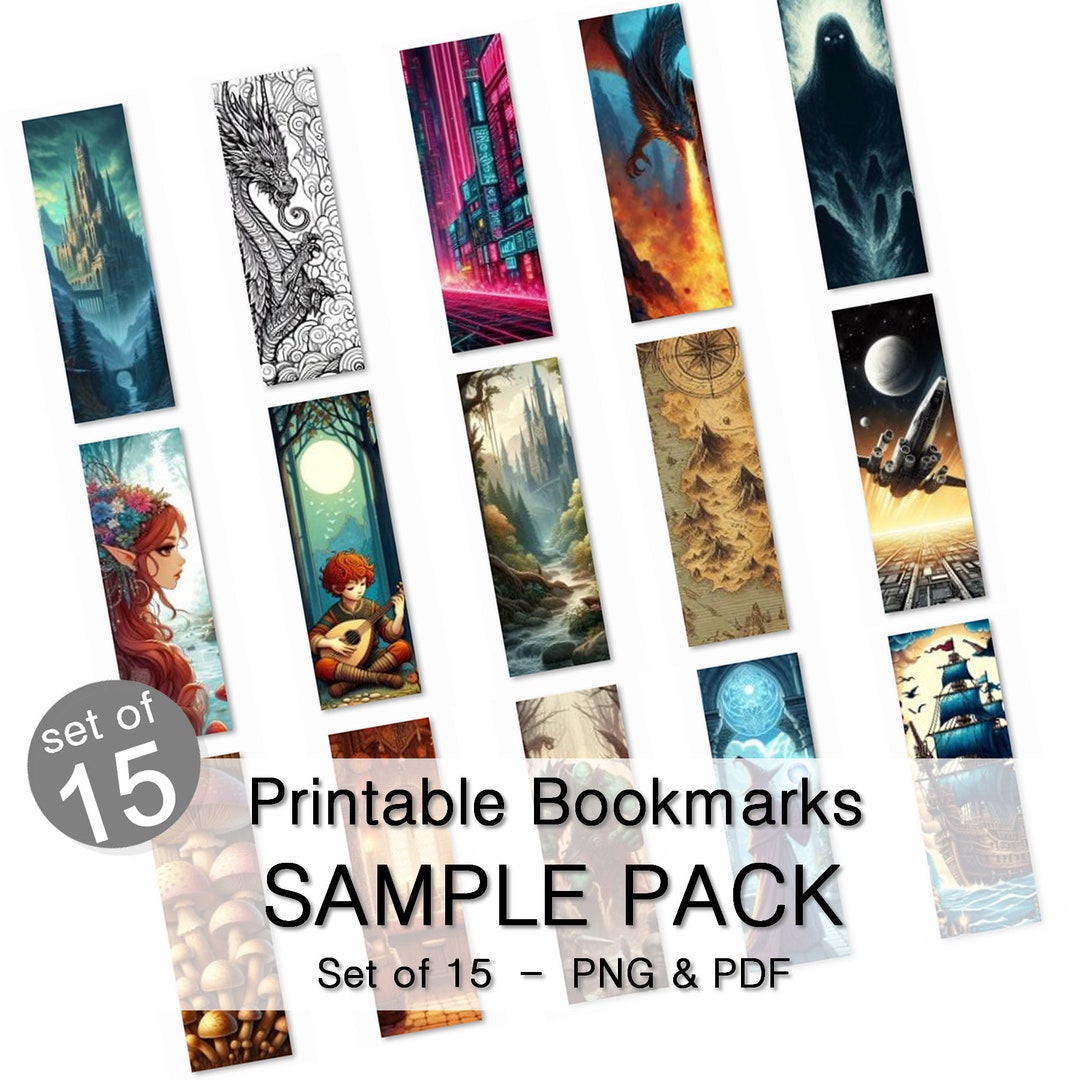 Printable Bookmarks Sample Pack Set of 15 for Book Lover Commercial Use Sublimation Fantasy Art ...
