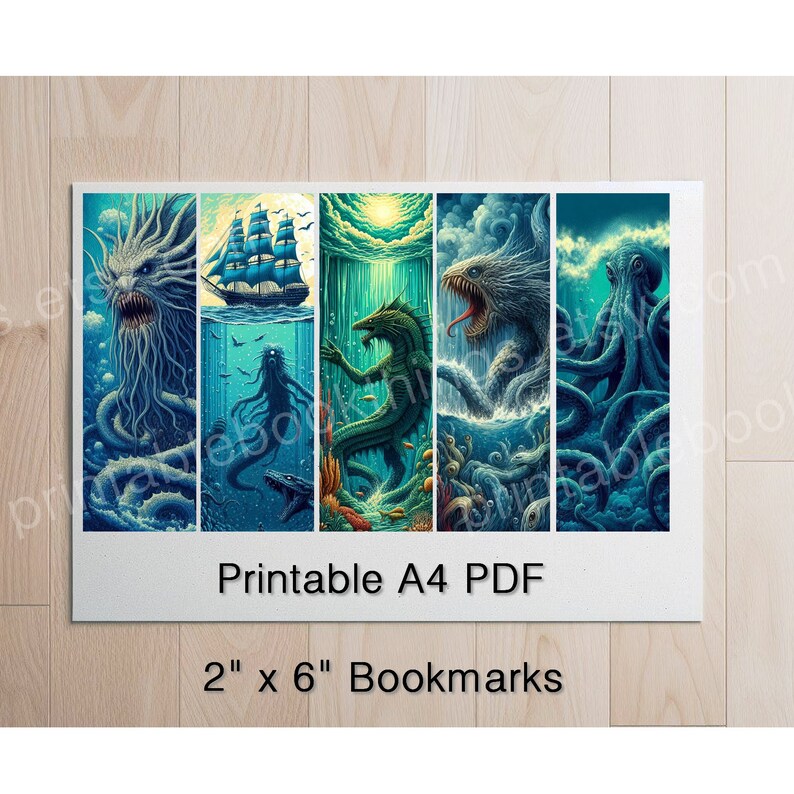 Printable Bookmarks Sea Monsters Themed Set of 25 for Book Lover ...