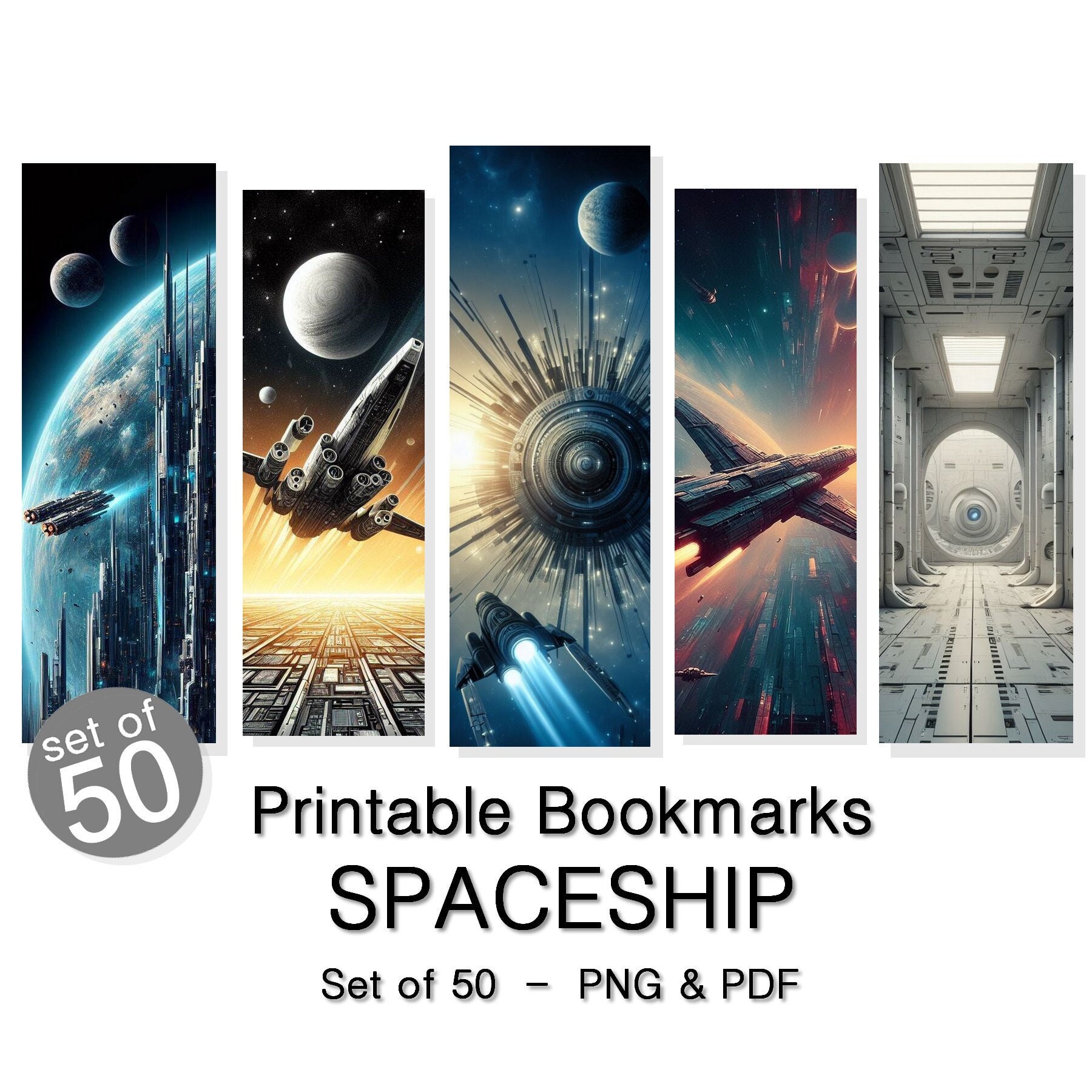 Printable Bookmarks Spaceship Themed Set of 50 for Book Lover ...