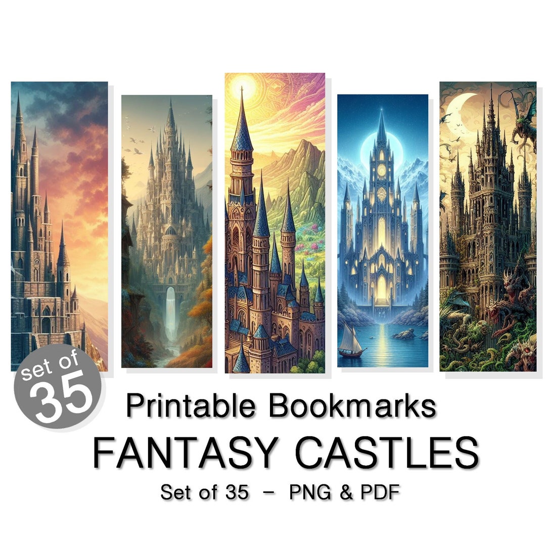Printable Bookmarks Fantasy Castle Themed Set of 35 for Book Lover ...