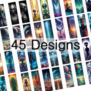 Alien Printable Bookmarks: Sci-fi Art, Set of 25 (printable PNG & PDF ...