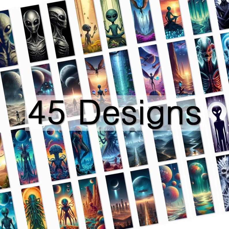 Alien Printable Bookmarks: Sci-fi Art, Set of 25 (printable PNG & PDF ...